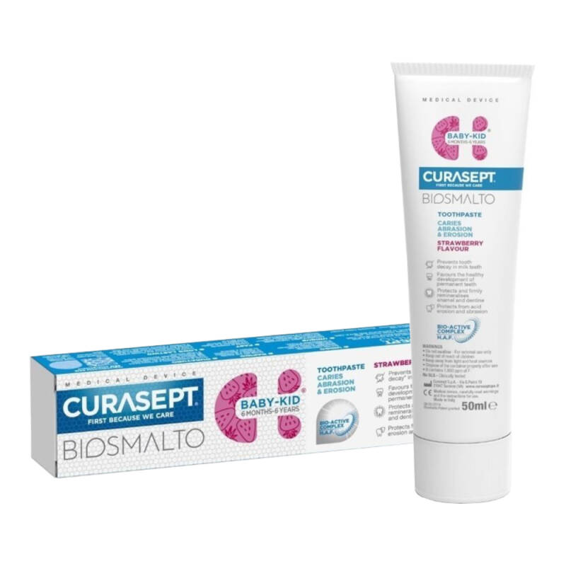 CURASEPT BIOSMALTO Baby-Kid Z FLUOREM 50ml - truskawkowa pasta do zębów CURASEPT BIOSMALTO Baby-Kid Z FLUOREM 50ml - truskawkowa pasta do zębów